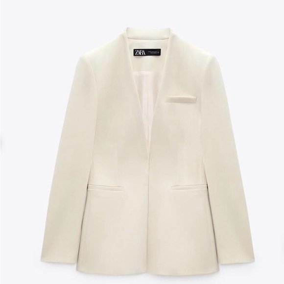 Zara | Jackets & Coats | Zara Ecru Long Blazer With Inverted Collar ...